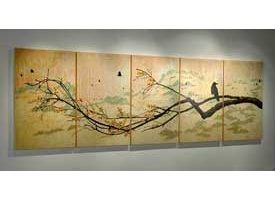 Encaustic painting by artist Jeff League displayed at Orchid Thai